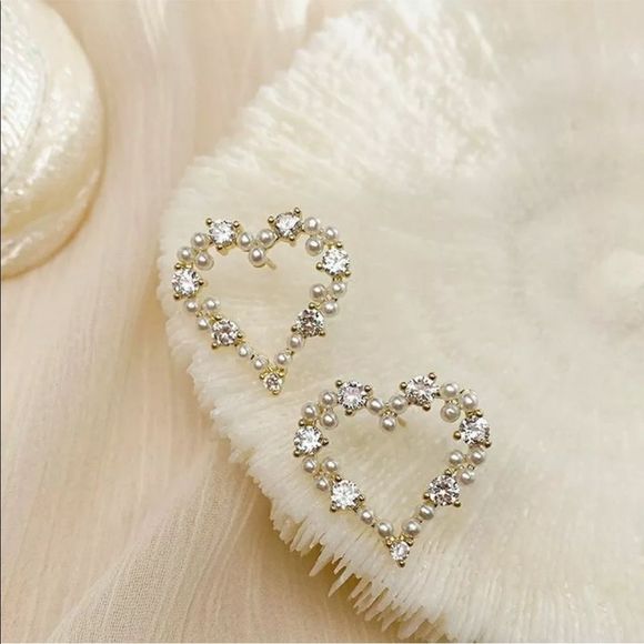 Jewelry | Heart Rhinestones Pearl Wedding Earrings | Poshmark